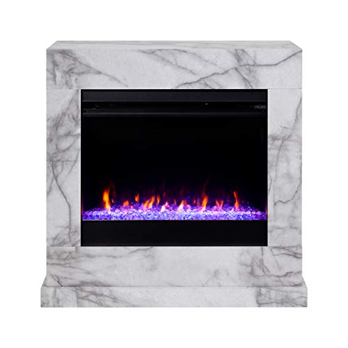 SEI Furniture Dendale Faux Marble Color Changing Electric Fireplace, White-Gray Veining