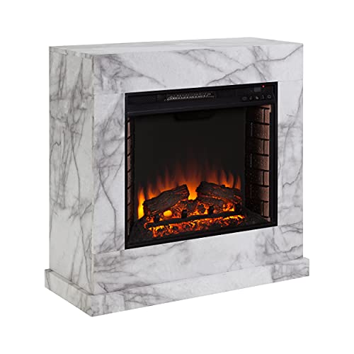 SEI Furniture Dendale Faux Marble Electric Fireplace, White-Gray Veining