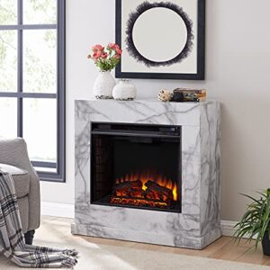 SEI Furniture Dendale Faux Marble Electric Fireplace, White-Gray Veining