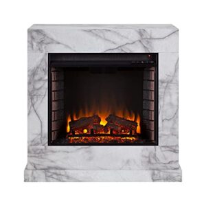 SEI Furniture Dendale Faux Marble Electric Fireplace, White-Gray Veining