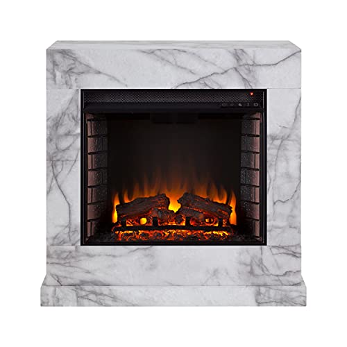 SEI Furniture Dendale Faux Marble Electric Fireplace, White-Gray Veining