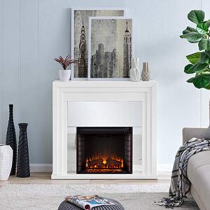 SEI Furniture Stadderly Mirrored Electric Fireplace, White-Silver