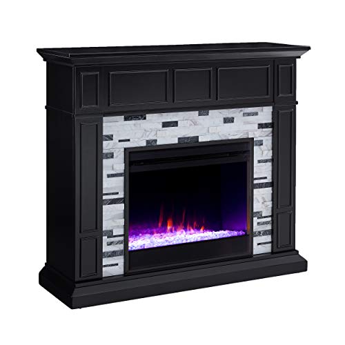 SEI Furniture Drovling Marble Tiled Color Changing Electric Fireplace, Black-White-Gray