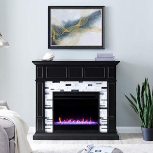 SEI Furniture Drovling Marble Tiled Color Changing Electric Fireplace, Black-White-Gray