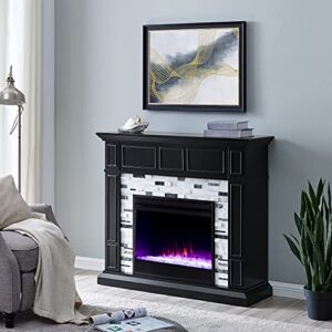 SEI Furniture Drovling Marble Tiled Color Changing Electric Fireplace, Black-White-Gray