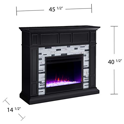 SEI Furniture Drovling Marble Tiled Color Changing Electric Fireplace, Black-White-Gray