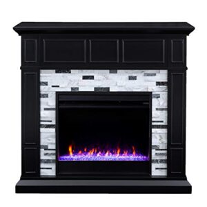 SEI Furniture Drovling Marble Tiled Color Changing Electric Fireplace, Black-White-Gray