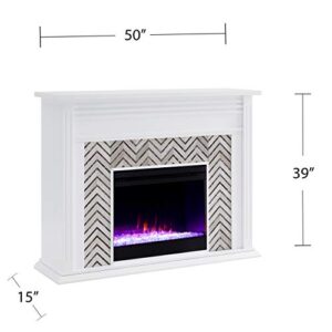 SEI Furniture Hebbington Carrara Marble Tiled Color Changing Electric Fireplace, White-Gray