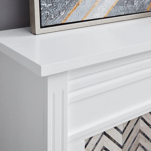 SEI Furniture Hebbington Carrara Marble Tiled Color Changing Electric Fireplace, White-Gray