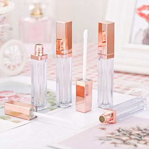 NATUWORLD 6PCS 5ml/0.17oz Empty Lip Gloss Tubes Containers with Brush Applicator and Rose Gold Lid Lip Balm Bottle Pipe Containers for DIY Lipstick Samples Lip Oil