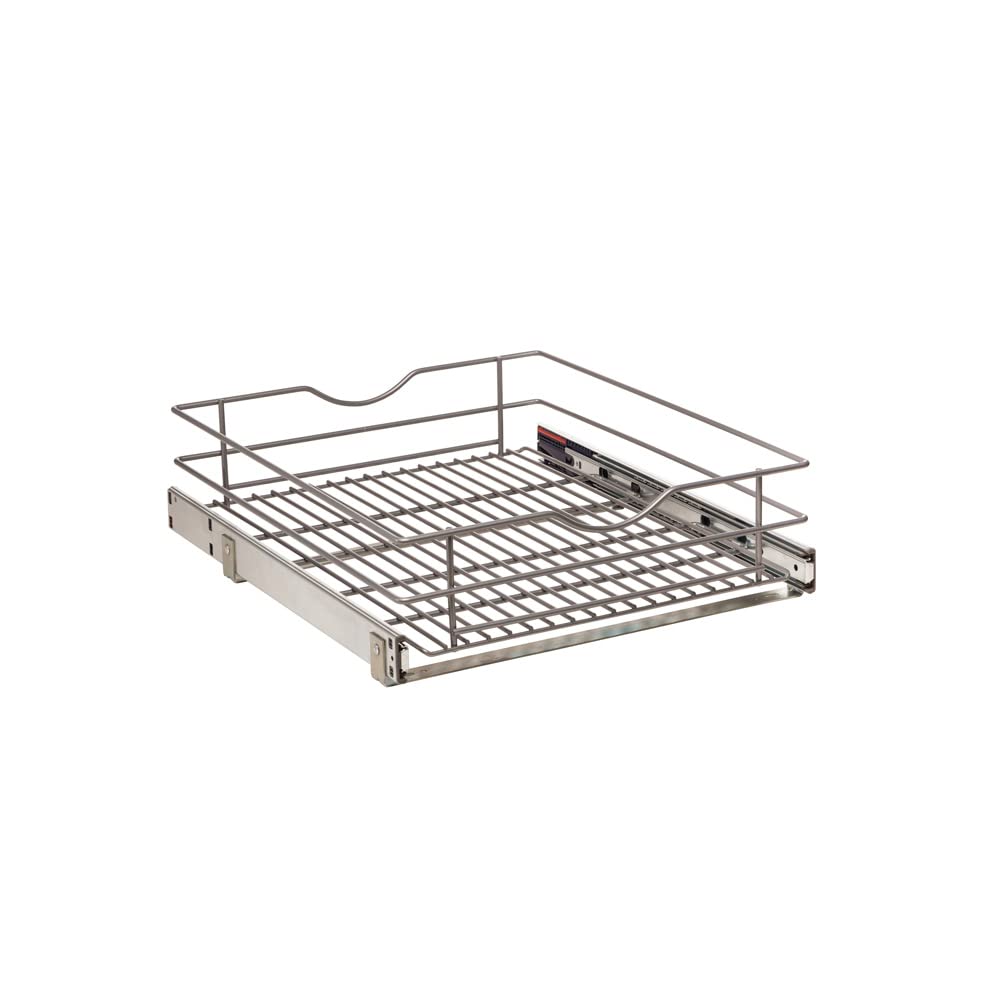 Knape & Vogt Simply Put 17.5-in W x 5.7-in H Metal 1-Tier Pull Out Cabinet Basket, 17 Inch, Frosted Nickel