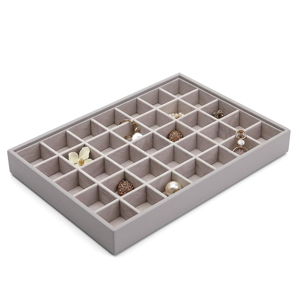 Vlando Miller Jewelry Tray Stackable Showcase Display Drawer Organizer Storage Checkerboard,Multiple color combinations, Large capacity multi-layer design and Fashion(grey)