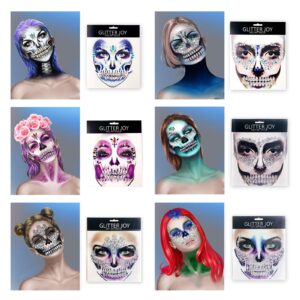 Skull Face Jewels Day of the Death Face Gems for Halloween Face Decals,6-Pack