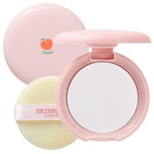 skinfood peach cotton pore blur pact - sebum control pack with silky texture - long lasting makeup fixing - pore primer with mineral powder for oily skin - pore quick minimizer