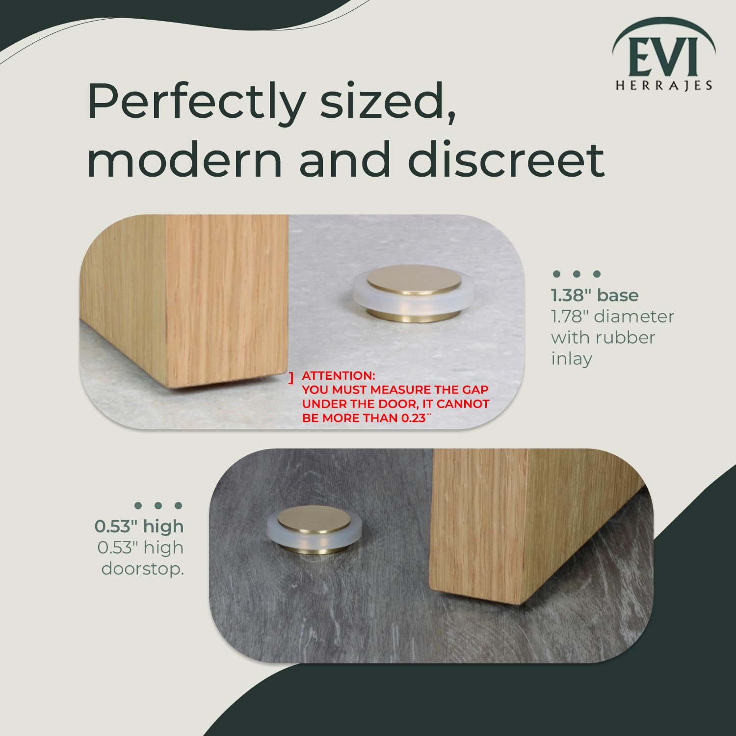 EVI | Adhesive Doorstop | 1.37'' X 0.55'' | Natural Silicone | Great Adherence | 100% Functional | Mod. I-203x12 (Brass Matte - White Rubber)