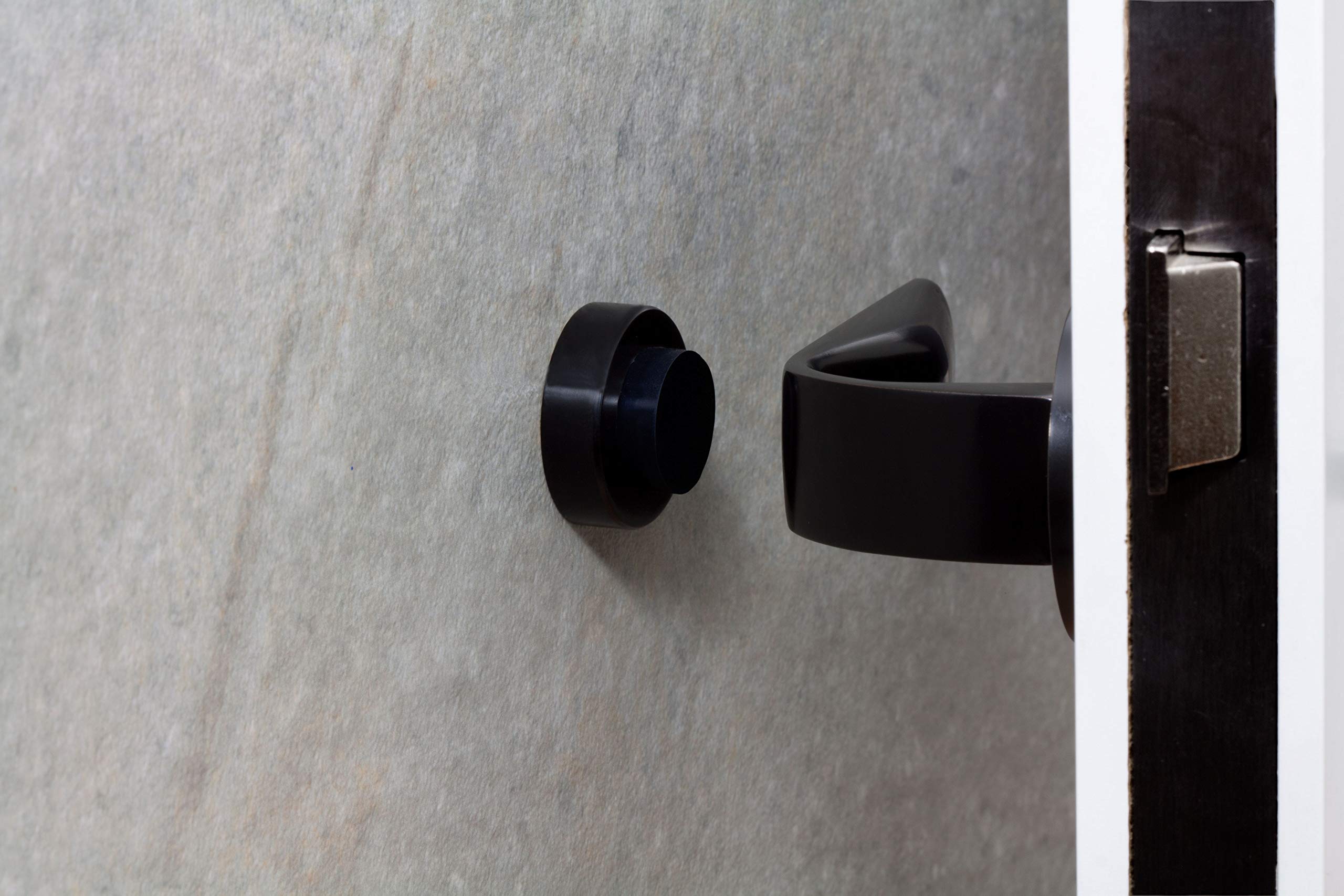 EVI | Wall/Handle Adhesive Doorstop | 0.9'' X 0.55'' | Black Rubber | V2A Stainless Steel | Includes Screw + Clamping Anchor | Mod. I-254