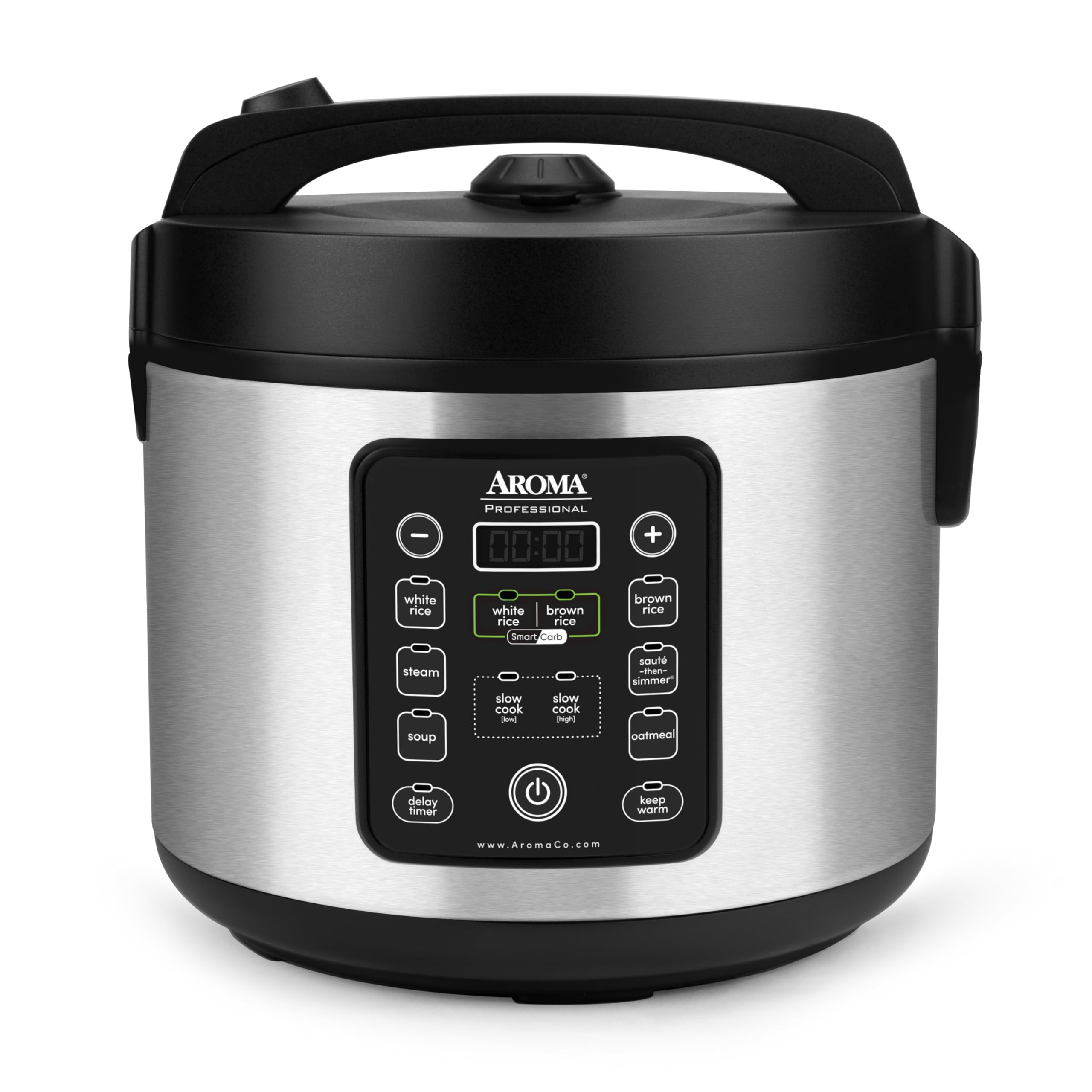 Aroma Housewares ARC-1120SBL SmartCarb Cool-Touch Stainless Steel Rice Multicooker Food Steamer, Slow Cooker with Non-Stick Inner Pot and Steam Tray, 20-Cup(cooked)/ 5Qt, Black