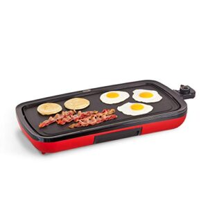 dash everyday nonstick electric griddle for pancakes, burgers, quesadillas, eggs & other on the go breakfast, lunch & snacks with drip tray + included recipe book, 20in, 1500-watt - red