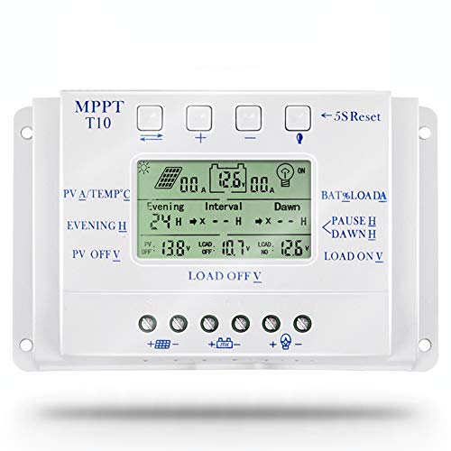 Fuhuihe Solar Charge Controller 10A MPPT T10A 12V 24V for Max 48V Input with Load Dual Timer Control Solar Regulator for Street LightingCompatible MPPT + PWM Charging Mode