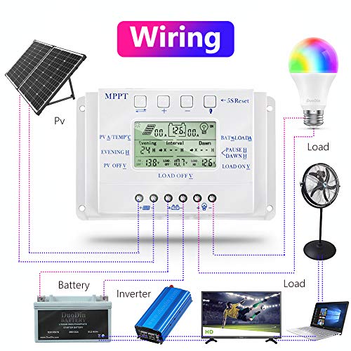 Fuhuihe Solar Charge Controller 10A MPPT T10A 12V 24V for Max 48V Input with Load Dual Timer Control Solar Regulator for Street LightingCompatible MPPT + PWM Charging Mode