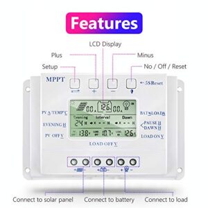 Fuhuihe Solar Charge Controller 10A MPPT T10A 12V 24V for Max 48V Input with Load Dual Timer Control Solar Regulator for Street LightingCompatible MPPT + PWM Charging Mode