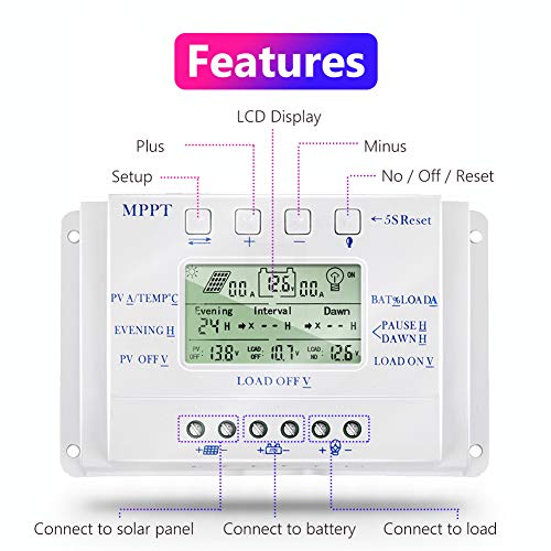 Fuhuihe Solar Charge Controller 10A MPPT T10A 12V 24V for Max 48V Input with Load Dual Timer Control Solar Regulator for Street LightingCompatible MPPT + PWM Charging Mode