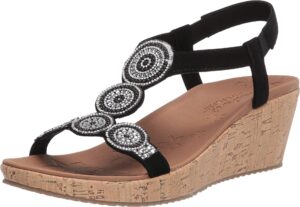 skechers womens beverlee - date glam sandal , black , 8 medium us