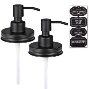 mason jar liquid soap dispenser lids(2) –premium rust proof stainless steel replacement- farmhouse decor for kitchen & bathroom, liquid soap pumps for hand soap,dish soap, lotions/black-2 pack