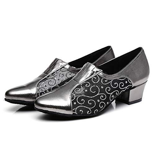 HIPPOSEUS Women's Slip-on Practice Dance Shoes with Chunky Heel Ballroom Dance Teacher Training Shoes,Model L293,US 6.5