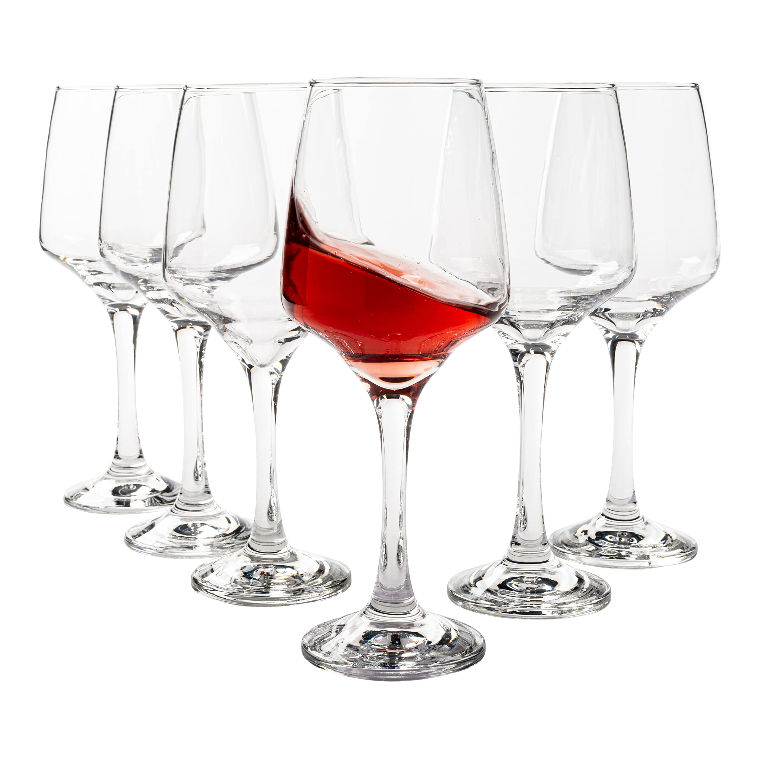 Vikko 12.75 Ounce Wine Glasses | Beautifully Shaped – Thick and Durable Construction – For Parties, Entertaining, and Everyday Use – Dishwasher Safe – Set of 6 Clear Glass Wine Glasses – 2.5” Diameter