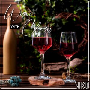 Vikko 12.75 Ounce Wine Glasses | Beautifully Shaped – Thick and Durable Construction – For Parties, Entertaining, and Everyday Use – Dishwasher Safe – Set of 6 Clear Glass Wine Glasses – 2.5” Diameter