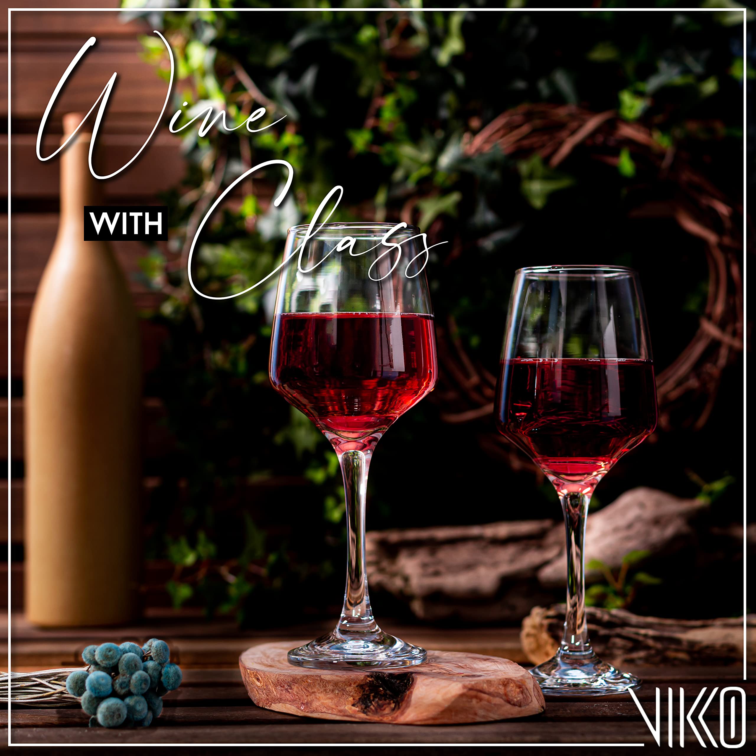 Vikko 12.75 Ounce Wine Glasses | Beautifully Shaped – Thick and Durable Construction – For Parties, Entertaining, and Everyday Use – Dishwasher Safe – Set of 6 Clear Glass Wine Glasses – 2.5” Diameter