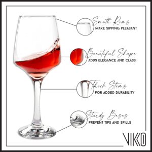 Vikko 12.75 Ounce Wine Glasses | Beautifully Shaped – Thick and Durable Construction – For Parties, Entertaining, and Everyday Use – Dishwasher Safe – Set of 6 Clear Glass Wine Glasses – 2.5” Diameter