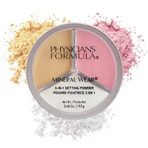 physicians formula mineral powder wear 3-in-1 setting powder face makeup, reduce shine, brighten, baked | dermatologist tested, clinicially tested