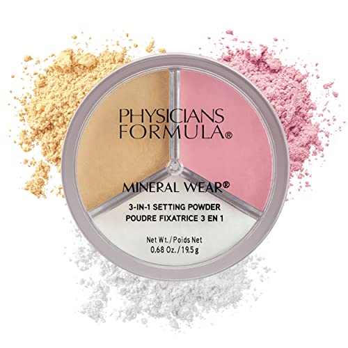 Physicians Formula Mineral Powder Wear 3-in-1 Setting Powder Face Makeup, Reduce Shine, Brighten, Baked | Dermatologist Tested, Clinicially Tested