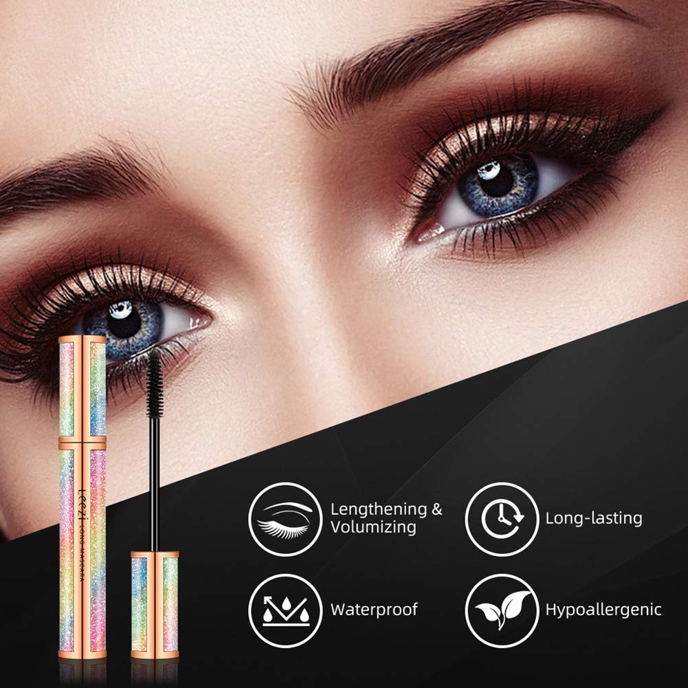 4D Silk Fibre Eyelash Mascara Waterproof - Thick Long Lasting Smudge-Proof Natural 4D Fibre Mascara, Curling Lashes Lengthening Mascara, All Day Exquisitely , Extra Long 4D Mascara Black Pack of 1