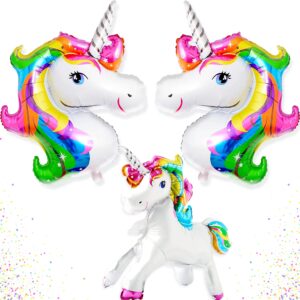 katchon, rainbow unicorn balloons set - 43 inch, pack of 3 | unicorn balloons for girls birthday | rainbow balloon, rainbow birthday decorations | unicorn birthday balloons, unicorn mylar balloons