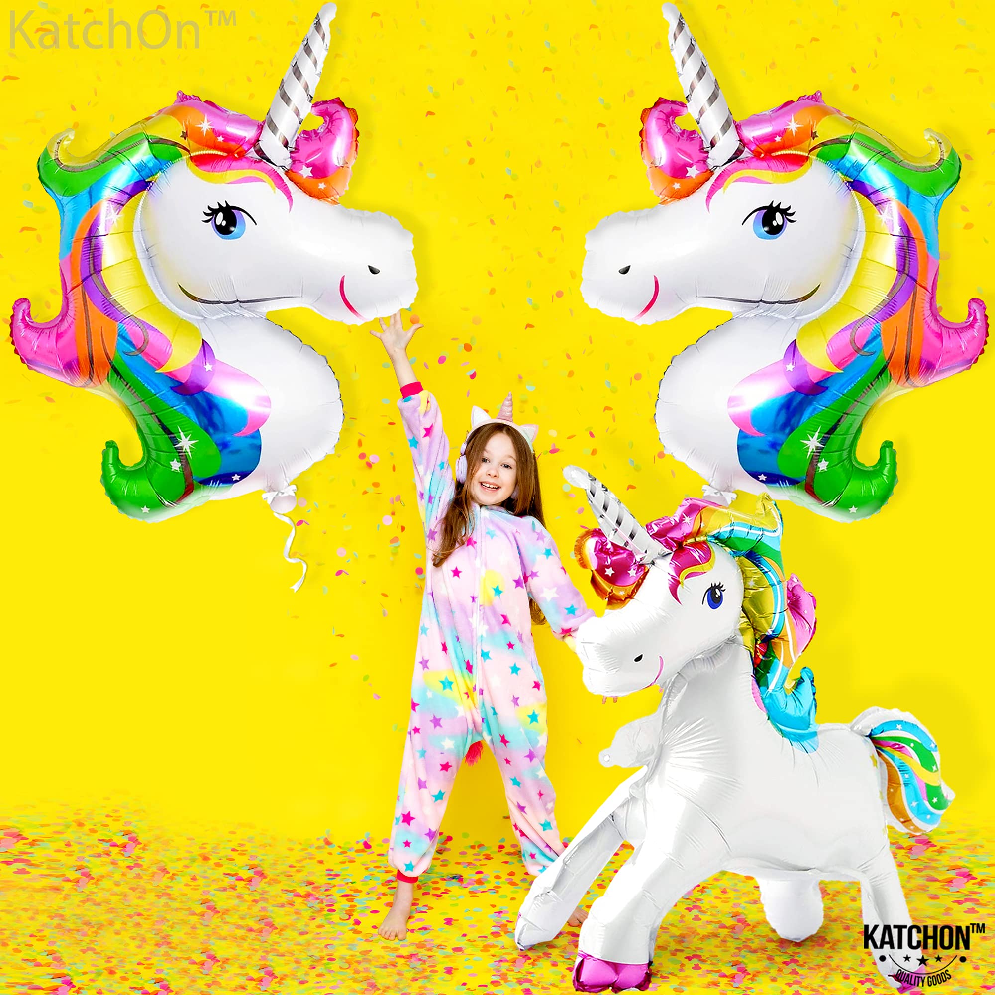 KatchOn, Rainbow Unicorn Balloons Set - 43 Inch, Pack of 3 | Unicorn Balloons For Girls Birthday | Rainbow Balloon, Rainbow Birthday Decorations | Unicorn Birthday Balloons, Unicorn Mylar Balloons