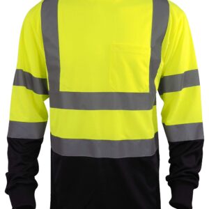 L&M Hi Vis Class 3 T Shirt Reflective Safety Lime Orange Short Long Sleeve HIGH Visibility, Black Bottom (Lime_L, Large)