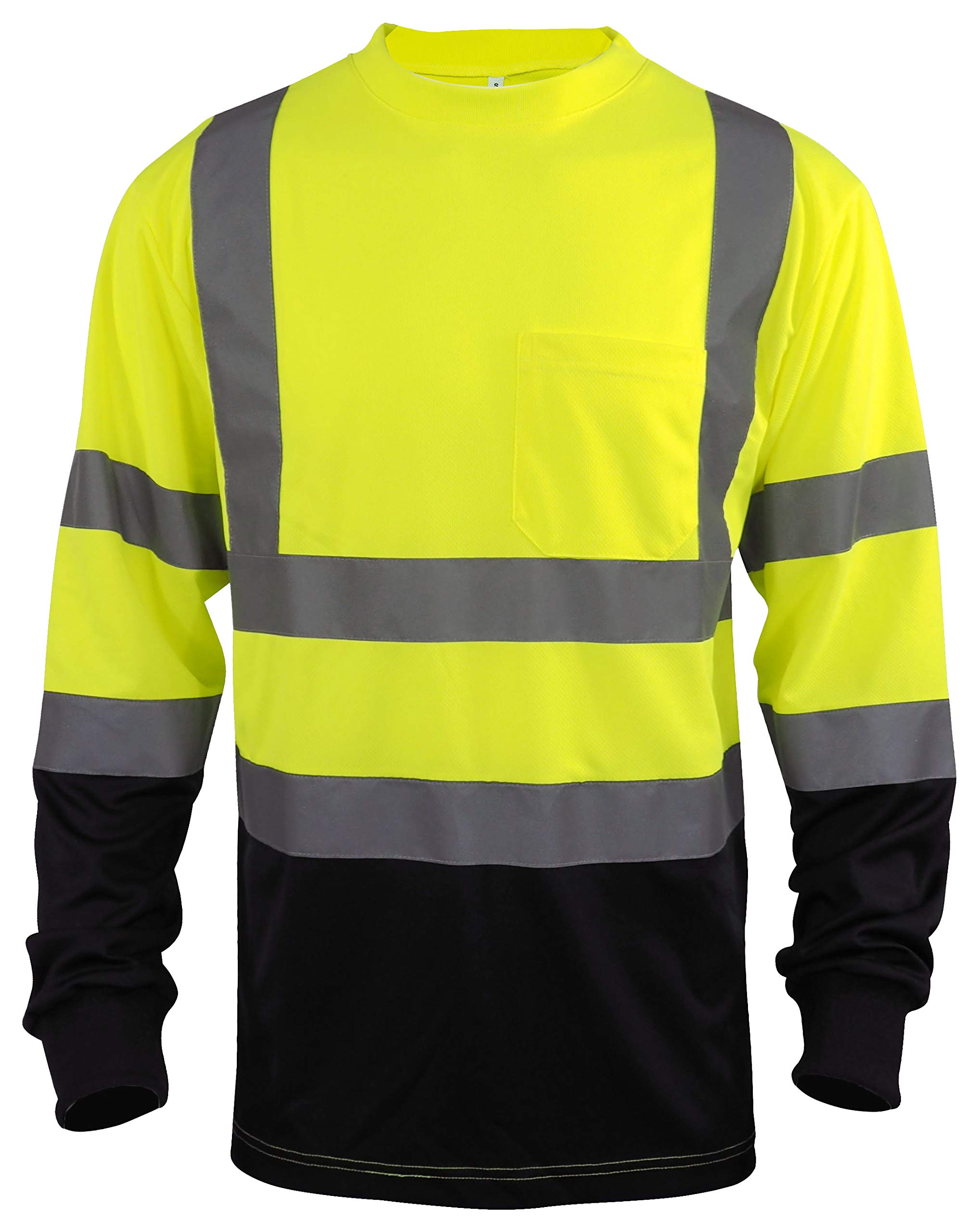 L&M Hi Vis Class 3 T Shirt Reflective Safety Lime Orange Short Long Sleeve HIGH Visibility, Black Bottom (Lime_L, Large)