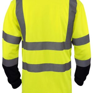 L&M Hi Vis Class 3 T Shirt Reflective Safety Lime Orange Short Long Sleeve HIGH Visibility, Black Bottom (Lime_L, Large)