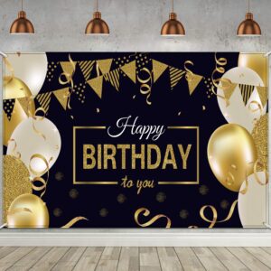 happy birthday backdrop banner extra large black and gold sign poster for men women birthday anniversary party photo booth backdrop background banner decoration supplies