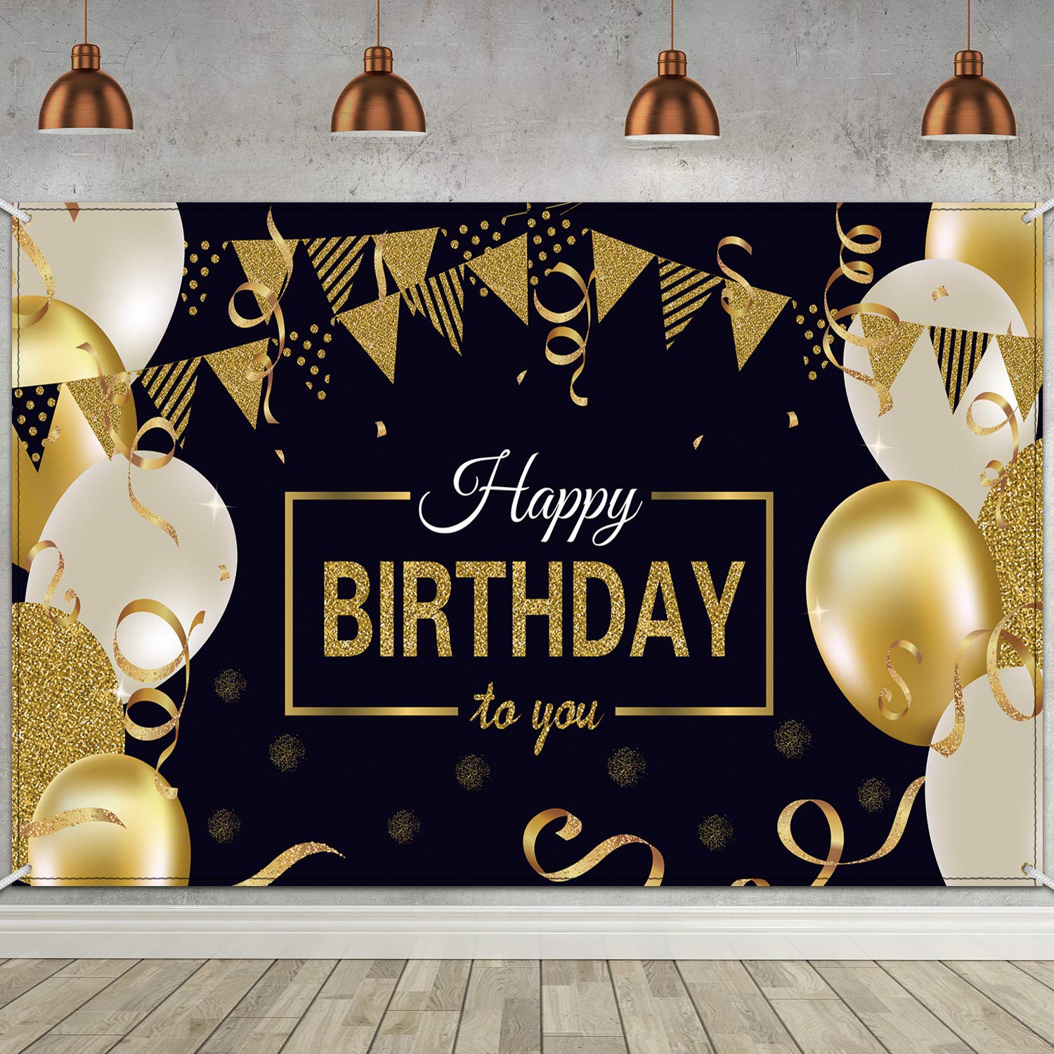 Happy Birthday Backdrop Banner Extra Large Black and Gold Sign Poster for Men Women Birthday Anniversary Party Photo Booth Backdrop Background Banner Decoration Supplies