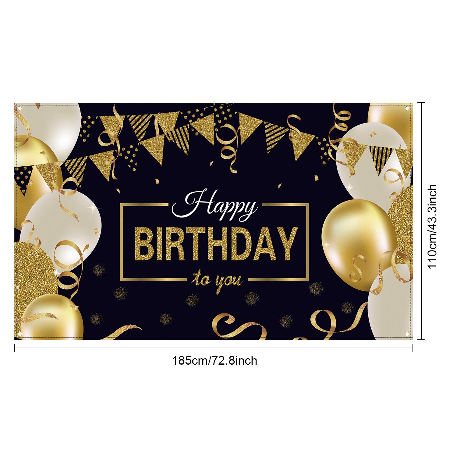 Happy Birthday Backdrop Banner Extra Large Black and Gold Sign Poster for Men Women Birthday Anniversary Party Photo Booth Backdrop Background Banner Decoration Supplies