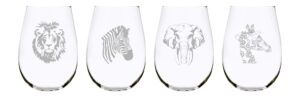 c m giraffe, lion, elephant, and zebra stemless wine glass (set of 4)