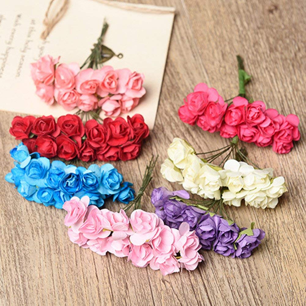 zorpia Mini Fake Rose Flower Heads 144pcs Mini Artificial Mulberry Paper Roses Flower with Wire Stem DIY Wedding Flowers Accessories Make Bridal Hair Clips Headbands Dress (White)