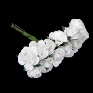 zorpia Mini Fake Rose Flower Heads 144pcs Mini Artificial Mulberry Paper Roses Flower with Wire Stem DIY Wedding Flowers Accessories Make Bridal Hair Clips Headbands Dress (White)