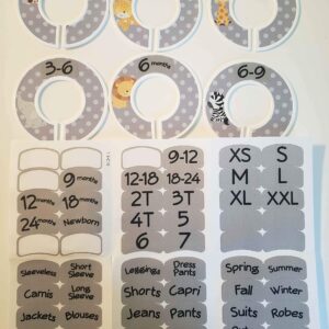 6 Baby Closet Dividers Boy Safari Animals Nursery Clothing Rod Organizer (Gray, 1.5" Rod)