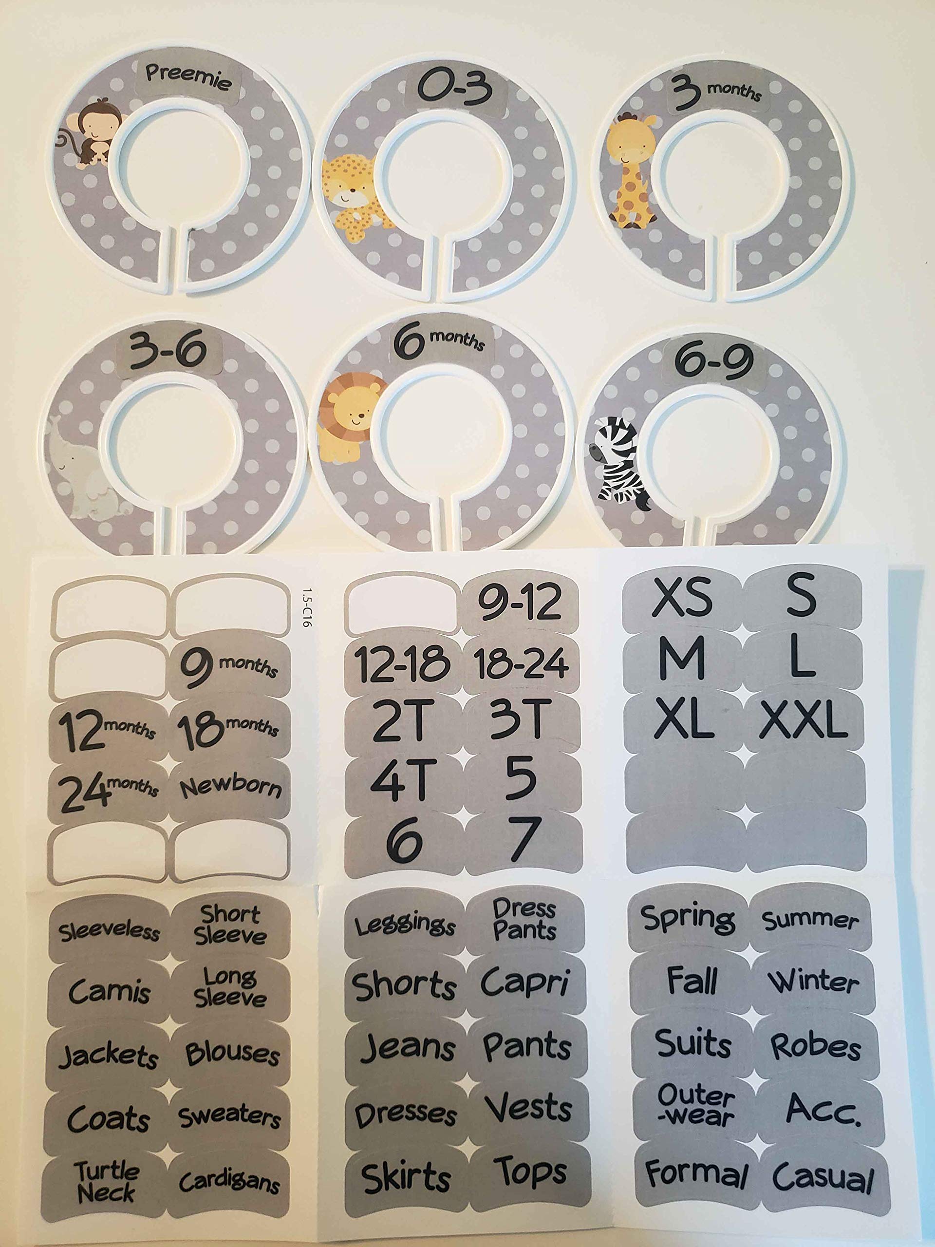 6 Baby Closet Dividers Boy Safari Animals Nursery Clothing Rod Organizer (Gray, 1.5" Rod)