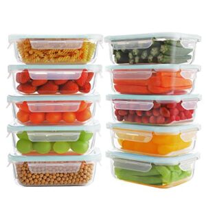 bayco 10 pack glass meal prep containers, glass food storage containers with lids, airtight glass lunch bento boxes, bpa-free & leak proof (10 lids & 10 containers)